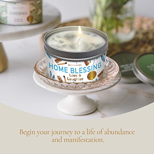 MAGNIFICENT 101 Home Blessing Aromatherapy Candle for Love and Laughter - Sage, Bergamot, Sandalwood Scented Natural Soybean Wax Tin Candle for Purification and Chakra Healing Under $20