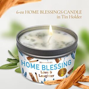 MAGNIFICENT 101 Home Blessing Aromatherapy Candle for Love and Laughter - Sage, Bergamot, Sandalwood Scented Natural Soybean Wax Tin Candle for Purification and Chakra Healing Under $20