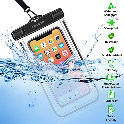 Karvense Waterproof Cell Phone Pouch Case, 4 Pack Universal Luminous Waterproof Phone Bag/Holder for iPhone, Samsung Galaxy, LG, Moto, Dry Bag for Beach, Shower, Pool, Kayaking, Snorkeling, Vacation