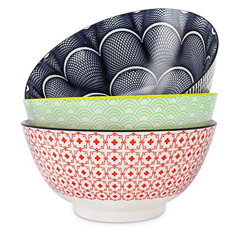 Salad Soup Ramen Bowl, DeeCoo 55 OZ Super Stackable Round Fine Porcelain Cereal Pasta Serving Bowl Sets, 3 Pack -Large Capacity Microwavable Ceramic Bowls - Heat and Cold Resistant