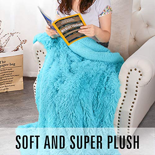 Andecor Soft Fluffy Faux Fur Throw Blanket - 50 x 60 Inches Plush Lightweight Warm Shaggy Fleece Blankets for Bed Couch Sofa Chair Home Decorative, Teal Blue