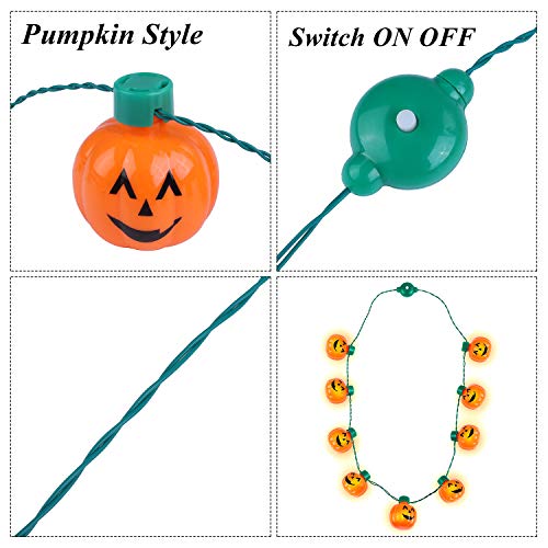 Aneco 2 Pack Halloween LED Pumpkin Lantern Necklace, 33 inch 9 Pieces Pumpkin Light Up Flashing Glow in The Dark Necklace LED Light Pumpkin Lantern Necklace for Halloween Party Decoration