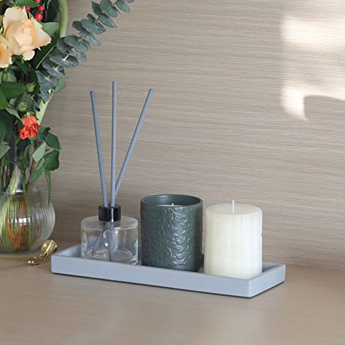 FREELOVE Concrete Decorative Tray, Makeup Organizer Perfume Soap Dispenser Organization for Dresser Vanity Bathroom Counter Coffee Table Desk Toilet Tank Home Decor, Grey, Rectangle 5.3''X11''