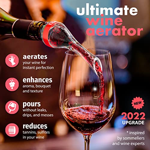 VINVOLI Wine Aerator - New 2023 Luxury Wine Air Aerator - Wine Aerators Pourer - Red Wine Decanter with Aerator - Wine Aerator Pourer Spout - Professional Quality for Wine Lovers and Sommeliers