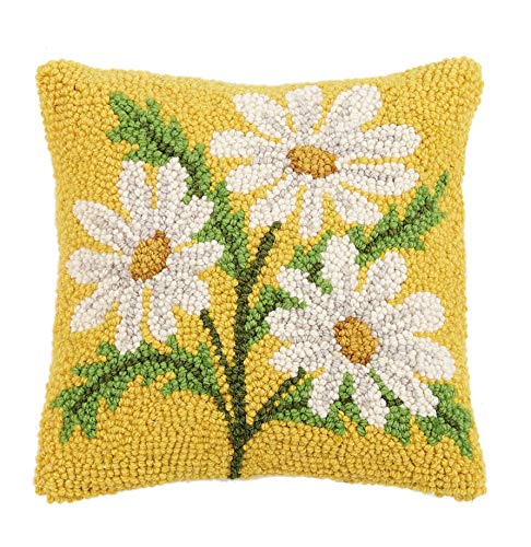 Peking Handicraft 30JES1592C10SQ Daisy Hook Pillow, 10-inch Square, Wool and Cotton