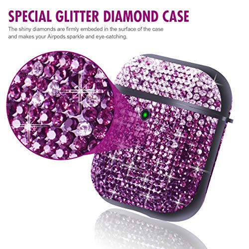 Valkit Compatible AirPods Case, Glitter Diamond Shining Rhinestone AirPods Case Cover Hard Shock Proof Protective Case for Girls Women for Apple Airpods 2 & 1 - Purple