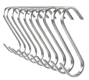 large brushed stainless flat s hooks, kitchen utility pot pan hanger - 10 piece set