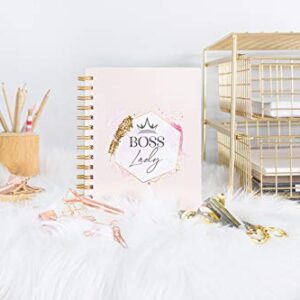 Boss Lady Notebooks for Women I Cute Spiral Journal Notebook with Diamond Pen by NINE ROYAL in a Gift Box - Rose Gold I Hard Cover, Thick and Lined Paper - Great Home or Office I Writing Journal