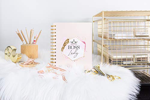 Boss Lady Notebooks for Women I Cute Spiral Journal Notebook with Diamond Pen by NINE ROYAL in a Gift Box - Rose Gold I Hard Cover, Thick and Lined Paper - Great Home or Office I Writing Journal