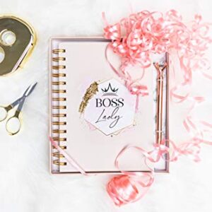 Boss Lady Notebooks for Women I Cute Spiral Journal Notebook with Diamond Pen by NINE ROYAL in a Gift Box - Rose Gold I Hard Cover, Thick and Lined Paper - Great Home or Office I Writing Journal