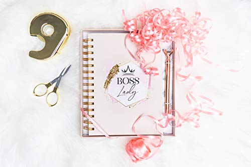 Boss Lady Notebooks for Women I Cute Spiral Journal Notebook with Diamond Pen by NINE ROYAL in a Gift Box - Rose Gold I Hard Cover, Thick and Lined Paper - Great Home or Office I Writing Journal