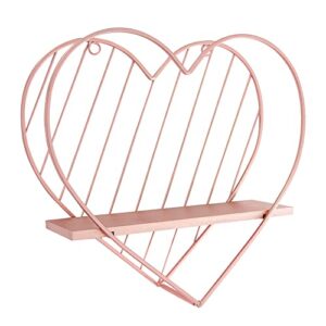 Afuly Floating Shelves Rose Gold Small Shelf Wall Mounted Metal Pink Heart Design Storage Romantic Love Shelf Bedroom Kitchen Bathroom Livingroom Unique Cute Nursery Room Decor