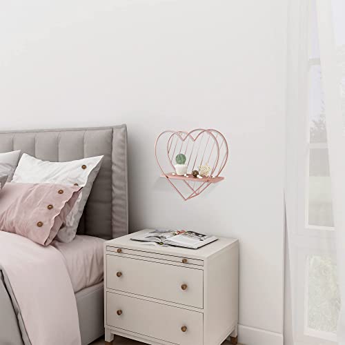 Afuly Floating Shelves Rose Gold Small Shelf Wall Mounted Metal Pink Heart Design Storage Romantic Love Shelf Bedroom Kitchen Bathroom Livingroom Unique Cute Nursery Room Decor