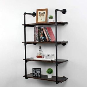 Weven 30" Industrial Pipe Bookshelf Wall Mounted,4 Tier Rustic Floating Shelves,Farmhouse Kitchen Bar Shelving,Home Decor Book Shelves,DIY Bookcase,Hanging Wall Shelves,Black