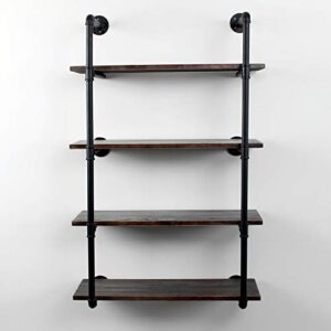 Weven 30" Industrial Pipe Bookshelf Wall Mounted,4 Tier Rustic Floating Shelves,Farmhouse Kitchen Bar Shelving,Home Decor Book Shelves,DIY Bookcase,Hanging Wall Shelves,Black