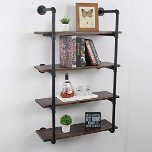 weven 30" industrial pipe bookshelf wall mounted,4 tier rustic floating shelves,farmhouse kitchen bar shelving,home decor book shelves,diy bookcase,hanging wall shelves,black