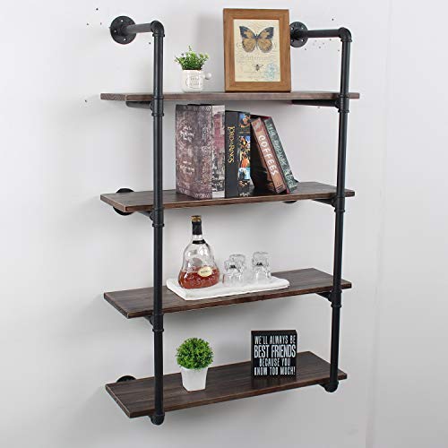 Weven 30" Industrial Pipe Bookshelf Wall Mounted,4 Tier Rustic Floating Shelves,Farmhouse Kitchen Bar Shelving,Home Decor Book Shelves,DIY Bookcase,Hanging Wall Shelves,Black