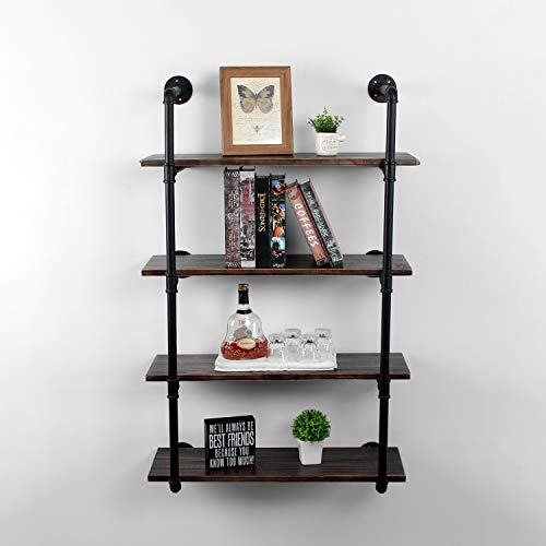 Weven 30" Industrial Pipe Bookshelf Wall Mounted,4 Tier Rustic Floating Shelves,Farmhouse Kitchen Bar Shelving,Home Decor Book Shelves,DIY Bookcase,Hanging Wall Shelves,Black