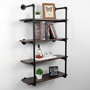 Weven 30" Industrial Pipe Bookshelf Wall Mounted,4 Tier Rustic Floating Shelves,Farmhouse Kitchen Bar Shelving,Home Decor Book Shelves,DIY Bookcase,Hanging Wall Shelves,Black