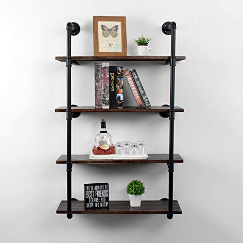 Weven 30" Industrial Pipe Bookshelf Wall Mounted,4 Tier Rustic Floating Shelves,Farmhouse Kitchen Bar Shelving,Home Decor Book Shelves,DIY Bookcase,Hanging Wall Shelves,Black