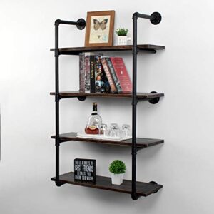 Weven 30" Industrial Pipe Bookshelf Wall Mounted,4 Tier Rustic Floating Shelves,Farmhouse Kitchen Bar Shelving,Home Decor Book Shelves,DIY Bookcase,Hanging Wall Shelves,Black