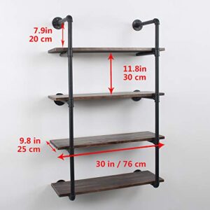 Weven 30" Industrial Pipe Bookshelf Wall Mounted,4 Tier Rustic Floating Shelves,Farmhouse Kitchen Bar Shelving,Home Decor Book Shelves,DIY Bookcase,Hanging Wall Shelves,Black