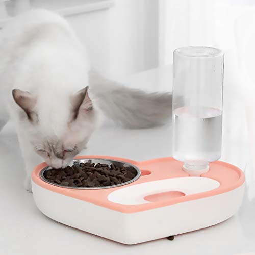 ALBOLET Cat Dog Food and Water Bowl Set, Pet Automatic Water Dispenser Detachable Cat&Dog Feeder Bowl No-Spill Automatic Water Dispenser for Cats Small Dog