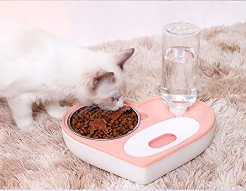 ALBOLET Cat Dog Food and Water Bowl Set, Pet Automatic Water Dispenser Detachable Cat&Dog Feeder Bowl No-Spill Automatic Water Dispenser for Cats Small Dog