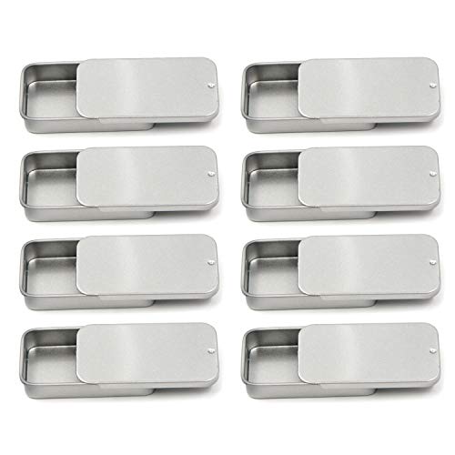 MY MIRONEY 2.4" x 1.3" x 0.5" Metal Slide Top Tin Containers for Candies Jewelry Crafts Pills Survival Kit Pack of 8