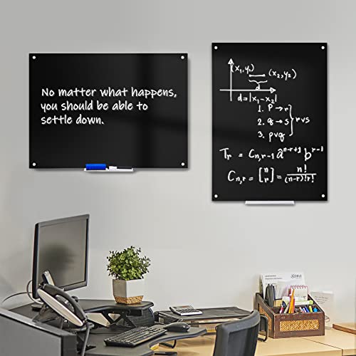 QUEENLINK,Magnetic Glass Whiteboard,Magnetic Black Glass Board,24x 18 Inches Glass Dry Erase Board,Black Surface…