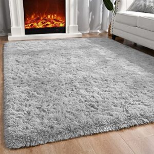 Ompaa Soft Fluffy Area Rug for Living Room Bedroom, 4x6 Grey Plush Shag Rugs, Fuzzy Shaggy Accent Carpets for Kids Girls Rooms, Modern Apartment Nursery Dorm Indoor Furry Decor