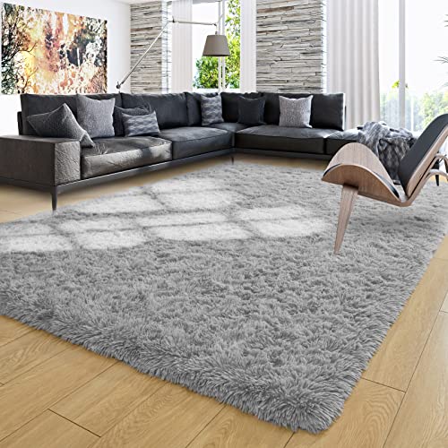 Ompaa Soft Fluffy Area Rug for Living Room Bedroom, 4x6 Grey Plush Shag Rugs, Fuzzy Shaggy Accent Carpets for Kids Girls Rooms, Modern Apartment Nursery Dorm Indoor Furry Decor