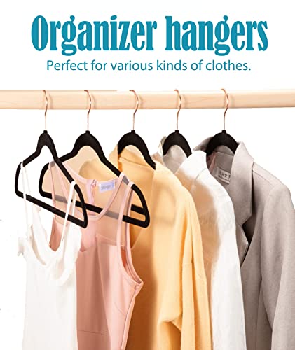 Smartor Velvet Hangers 50 Pack, Black Felt Hangers Non Slip with Rose Gold Hook, Premium Felt Hangers for Adult, Heavy Duty Velvet Hanger for Coat, Suit, Short, Skirt, Dress (Black)