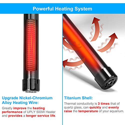 UPLY 500W Aquarium Heater Submersible 500 Watt Titanium Fish Tank Heater with External Temperature Controller for 60 Gallon to 95 Gallon Tank