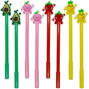 maydahui 12pcs fruits shaped rollerball pens cute kawaii pen black gel ink strawberry pineapple juicy peach avocado design for school office girls