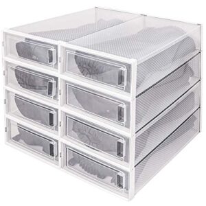 waytrim stackable boots storage box,8 pack foldable boots box organizer and storage boots box clear plastic storage bins shoe container drop front shoe drawers for boots,white