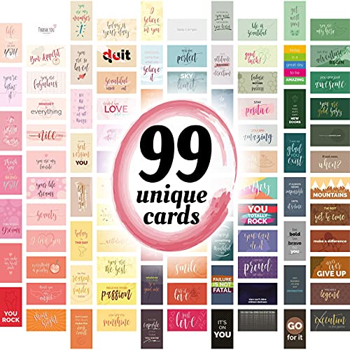 99 Pcs Unique Motivational Cards (2″ X 3.5″) Inspirational Cards, Encouragement Cards, Gratitude Cards, Appreciation Cards, Kindness Cards, Mini Thank You Cards, Small Note Cards For Vision Board.