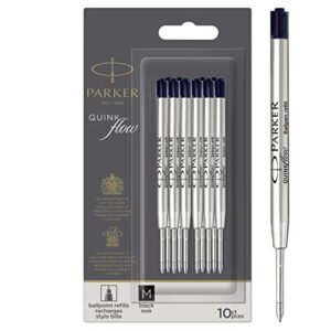 parker quinkflow ballpoint pen ink refills, medium tip, black, 10 count value pack