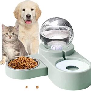 PetFun Double Dog Cat Bowls Automatic Gravity Water Food Dispenser, No-Spill Dog Water Bowl & Dish Stainless Steel Durable & Detachable Feeder Bowl for Cats & Small or Medium Size Dogs