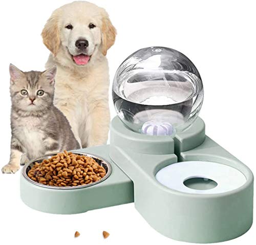 PetFun Double Dog Cat Bowls Automatic Gravity Water Food Dispenser, No-Spill Dog Water Bowl & Dish Stainless Steel Durable & Detachable Feeder Bowl for Cats & Small or Medium Size Dogs