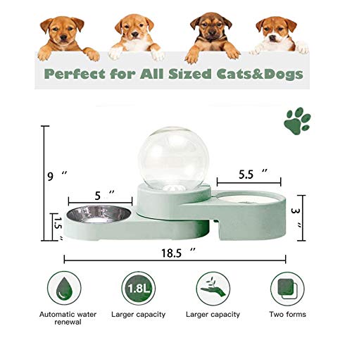 PetFun Double Dog Cat Bowls Automatic Gravity Water Food Dispenser, No-Spill Dog Water Bowl & Dish Stainless Steel Durable & Detachable Feeder Bowl for Cats & Small or Medium Size Dogs