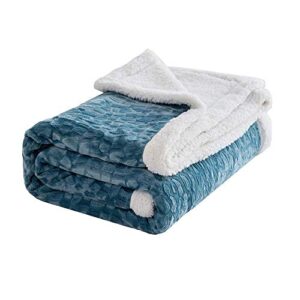 FY FIBER HOUSE Sherpa Fleece Plush Throw Blanket Super Warm Soft Cozy Fuzzy Microfiber for Couch Bed with Cobblestone Print, 60"X80", Teal