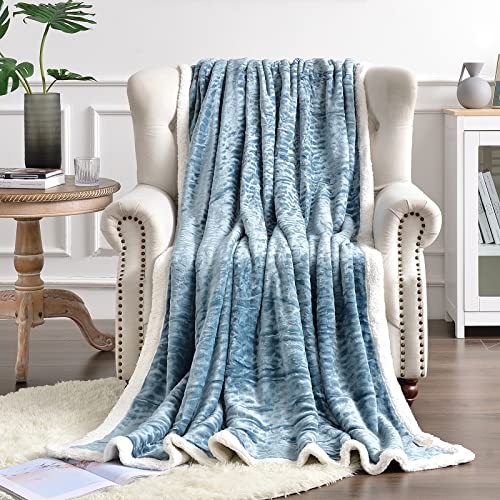 FY FIBER HOUSE Sherpa Fleece Plush Throw Blanket Super Warm Soft Cozy Fuzzy Microfiber for Couch Bed with Cobblestone Print, 60"X80", Teal