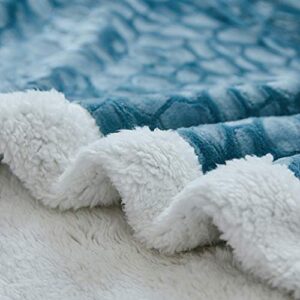 FY FIBER HOUSE Sherpa Fleece Plush Throw Blanket Super Warm Soft Cozy Fuzzy Microfiber for Couch Bed with Cobblestone Print, 60"X80", Teal