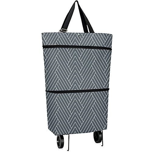 KEEPFINE Grocery Cart with Wheels, Reusable Portable Collapsible Trolley Bags Hand Pulling Utility Collapsible Grocery Bag with Hand Straps Folding Shopping Cart