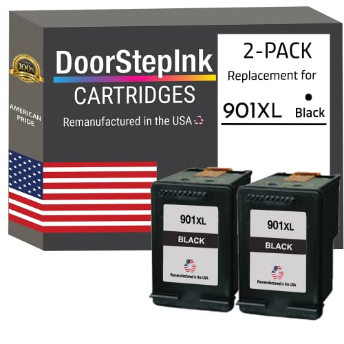 DoorStepInk Remanufactured in The USA Ink Cartridge Replacements for HP 901XL 901 XL 2 Black HP Officejet 4500, G510a, G510g, G510n, J4524, J4540, J4550, J4580, J4585, J4624, J4660, J4680