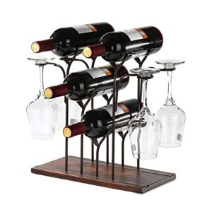 wine racks countertop, hold 4 bottles wine and 4 wine glasses, 2 in 1 wine glass holder and storage, for home decor & kitchen storage rack, bar, wine party, made in wood & metal shelf