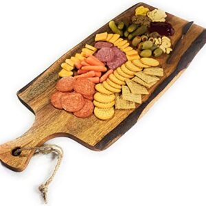 FEATHERLEE - Extra Large Premium Natural Live Edge Acacia Charcuterie Cheese Board Serving and Cutting Tray with Handle