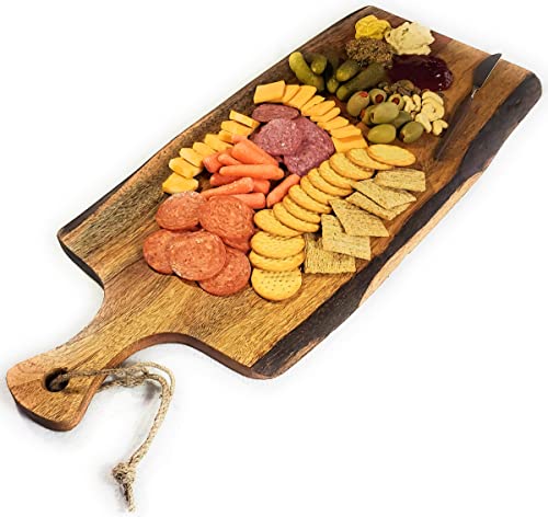 FEATHERLEE - Extra Large Premium Natural Live Edge Acacia Charcuterie Cheese Board Serving and Cutting Tray with Handle