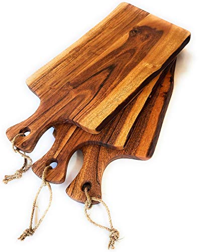 FEATHERLEE - Extra Large Premium Natural Live Edge Acacia Charcuterie Cheese Board Serving and Cutting Tray with Handle